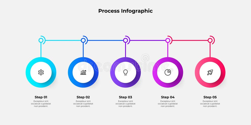 Five Step Process Infographic Featuring Interconnected Circular Designs ...