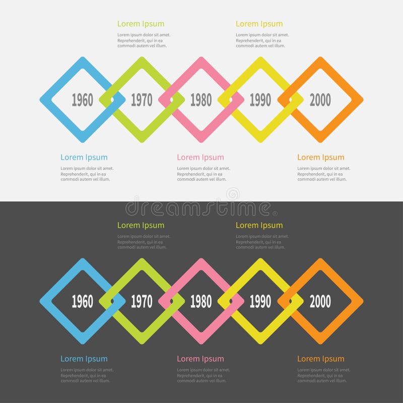 Five Step Timeline Infographic Set. Colorful Big Rhombus Square Segment ...