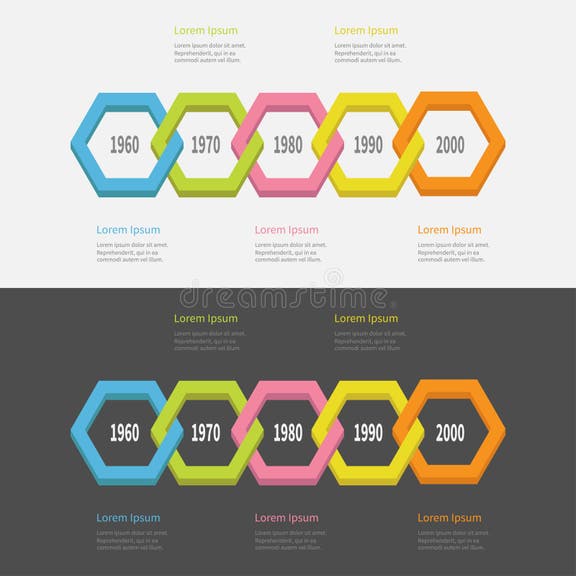 Five Step Timeline Infographic Set. Colorful 3D Polygon Line Chain ...