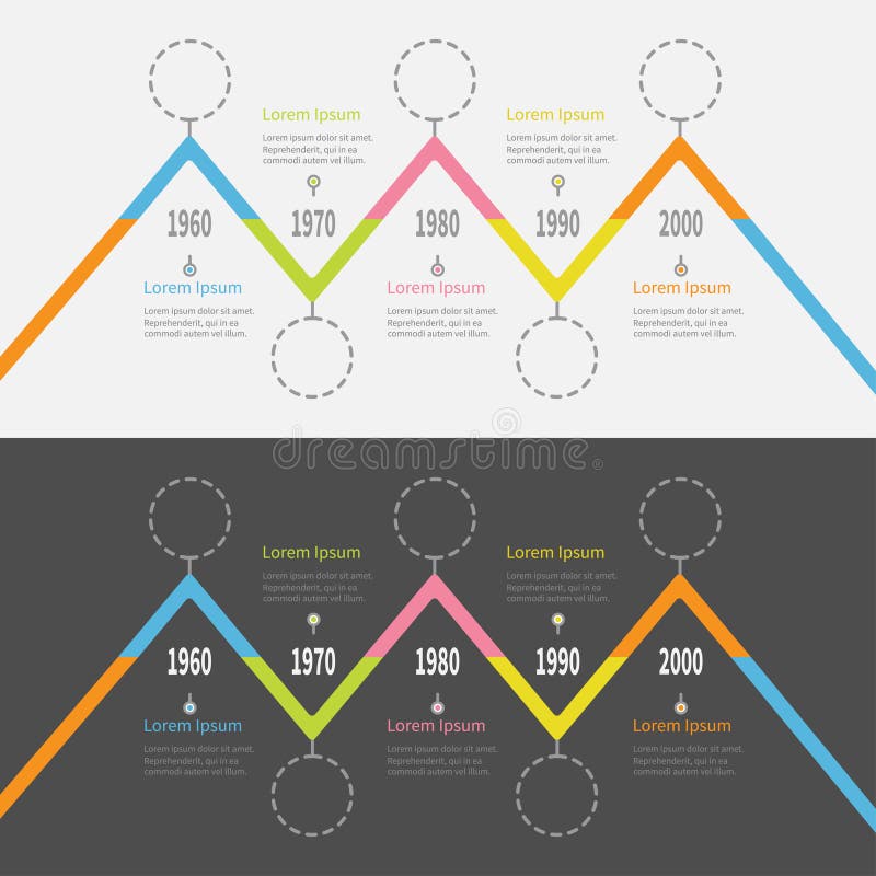 Five Step Timeline Infographic Set. Colorful Triangle Corner Segment ...