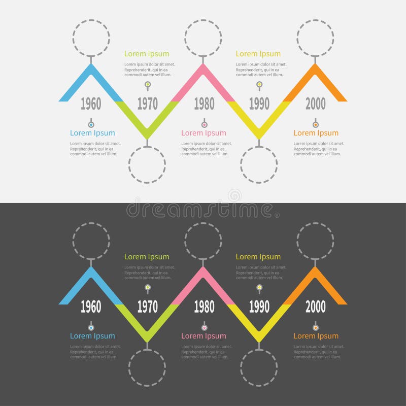 Five Step Timeline Infographic Set. Dash Line Round Circle. Colorful ...