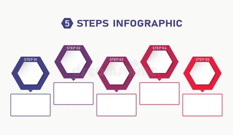 Five Steps Infographic Template with Hexagons and Text Boxes. Process ... Five Steps Infographic Template with Hexagons and Text Boxes. Process ...