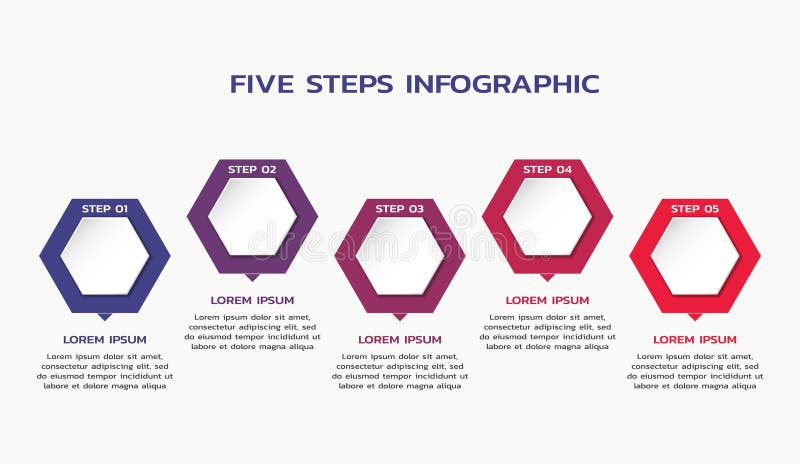 Five Steps Infographic. Process Flowchart with Hexagons with Icons and ... Five Steps Infographic. Process Flowchart with Hexagons with Icons and ...