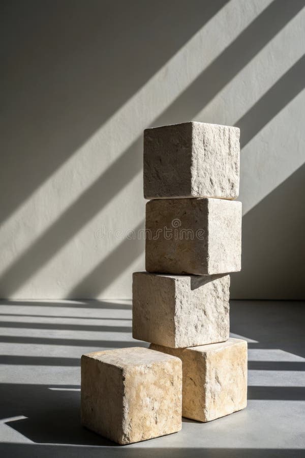 Stacked Stone Cubes Create a Modern Artistic Display Under Natural ...