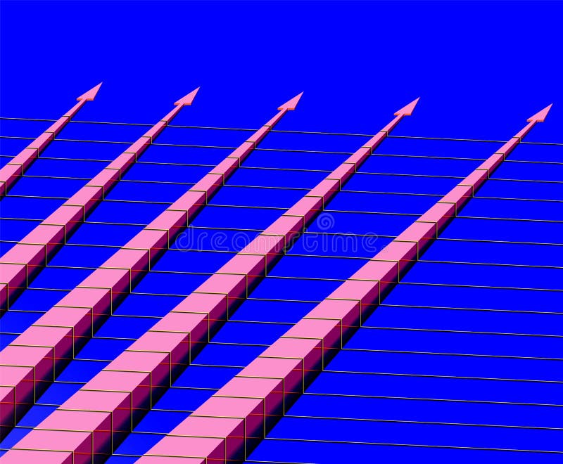 Five Straight Pink Arrow on a Blue Background Isometric Stock Vector ...