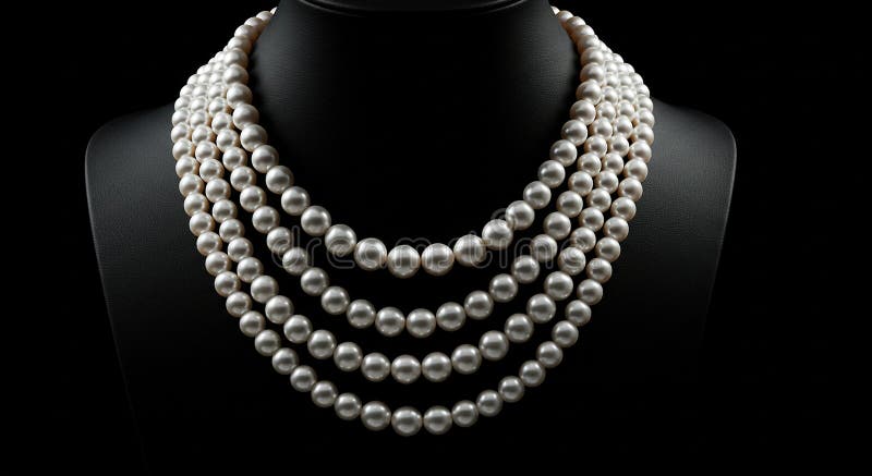 Five Strands of Lustrous White Pearls are Elegantly Draped on a Black ...