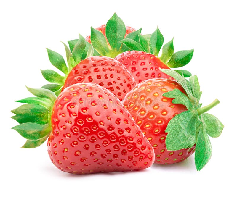 Five Strawberries with Leaves Isolated Stock Photo - Image of isolated ...