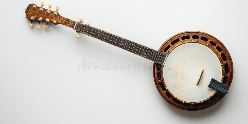 Five String Banjo Lying on White Background, Musical Instrument ...