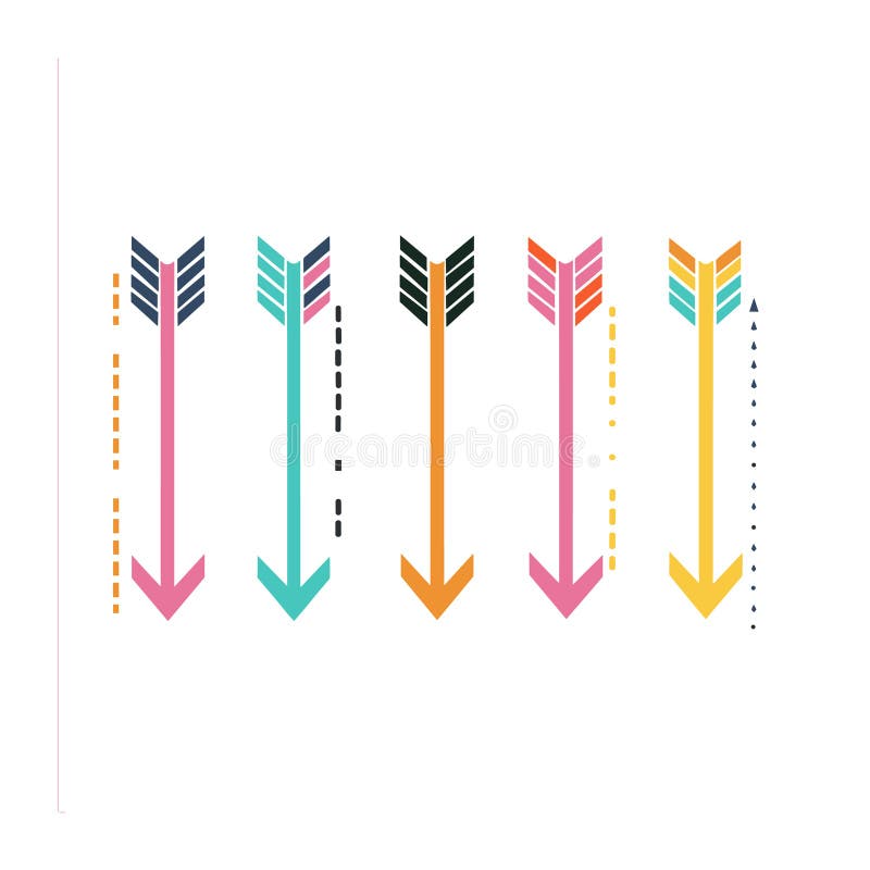 Five Stylized Arrows Pointing Downwards, Vibrant Colors, Digital ...