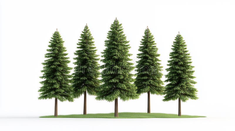 Five Stylized Evergreen Trees on White Background Stock Illustration ...