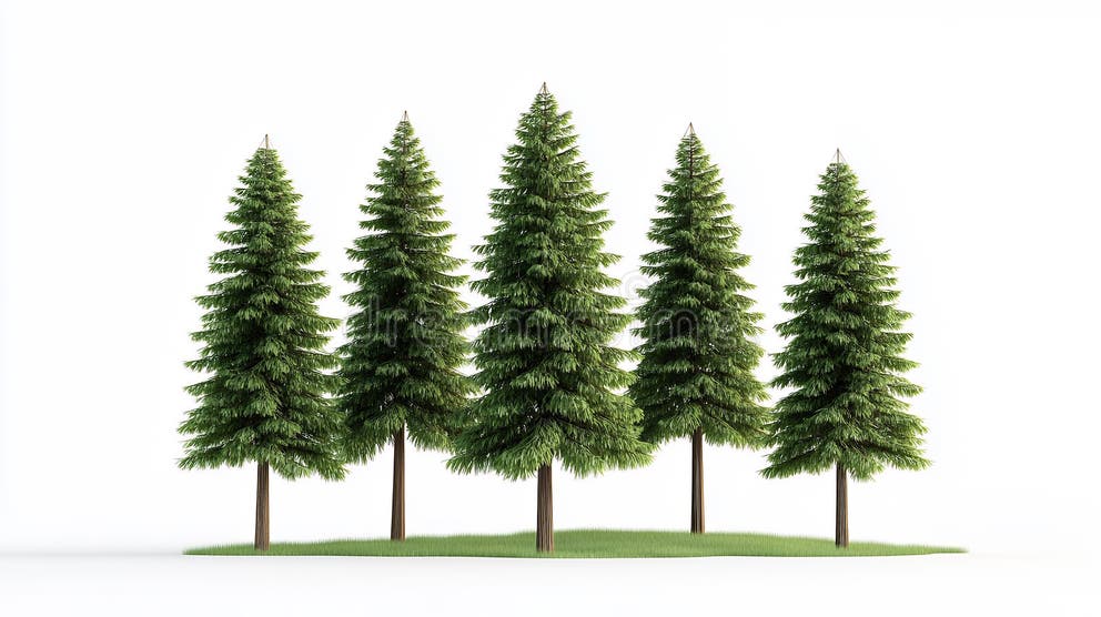 Five Stylized Evergreen Trees on White Background Stock Illustration ...