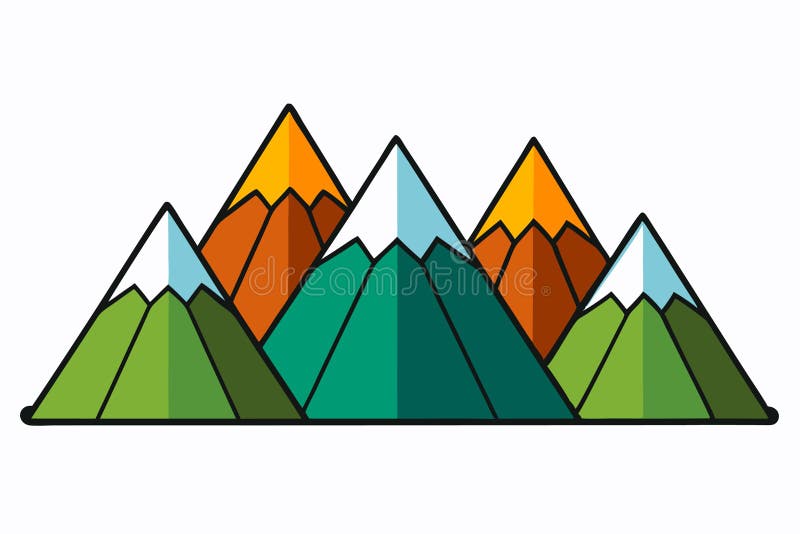 Five Stylized Triangular Mountains with Snow-capped Peaks Stock Vector ...