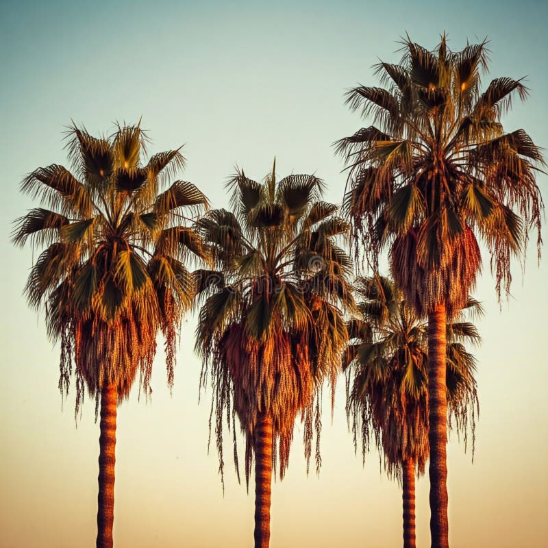 Five Tall and Graceful Palm Trees with Their Branches and Leaves Draped ...