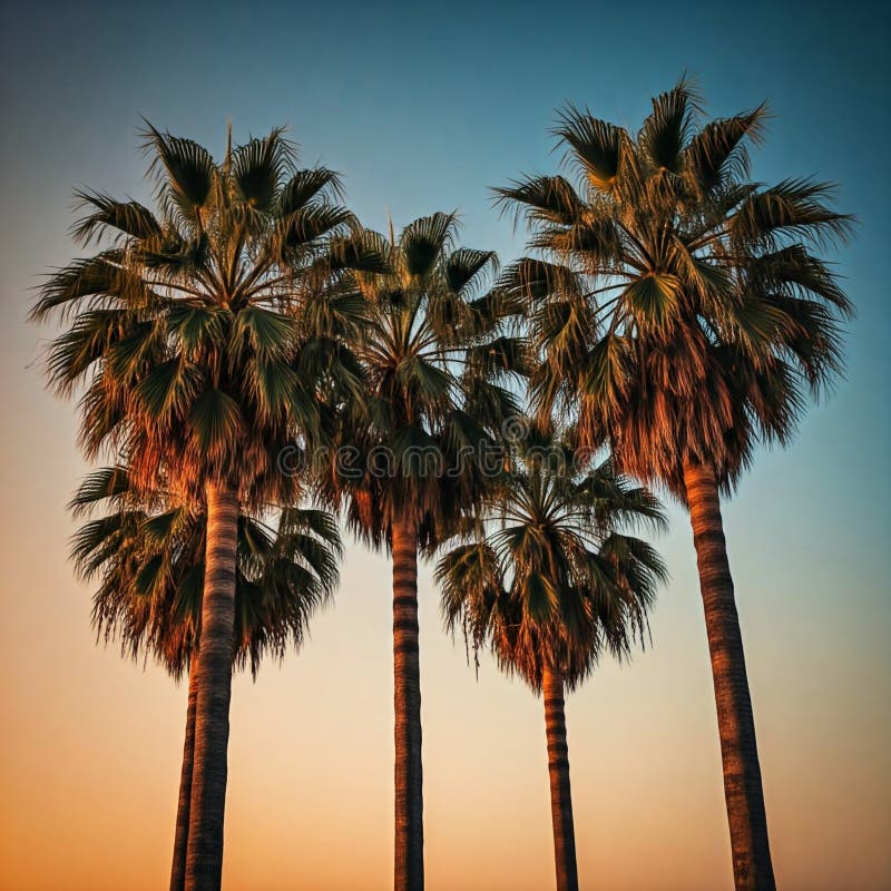 Five Tall and Graceful Palm Trees with Their Branches and Leaves Draped ...