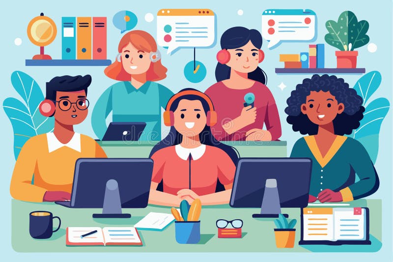 Five Team Members Engage in a Collaborative Effort, Sharing Ideas and ...