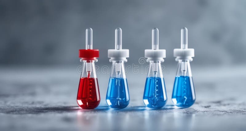 Five Test Tubes with Red and Blue Liquids, Ready for Scientific ...