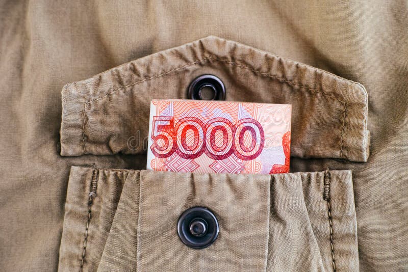 A Five Thousand Ruble Bill in the Pocket of a Beige Jacket Stock Photo ...