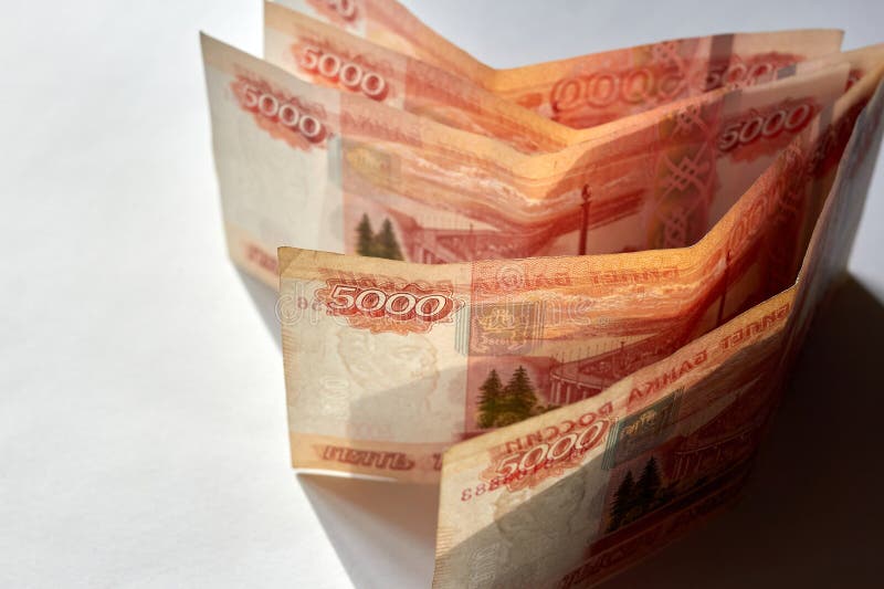 Five Thousands Russian Ruble Banknotes with White Background Stock ...