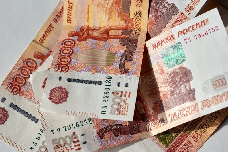 Five Thousands Russian Ruble Banknotes with White Background Stock ...