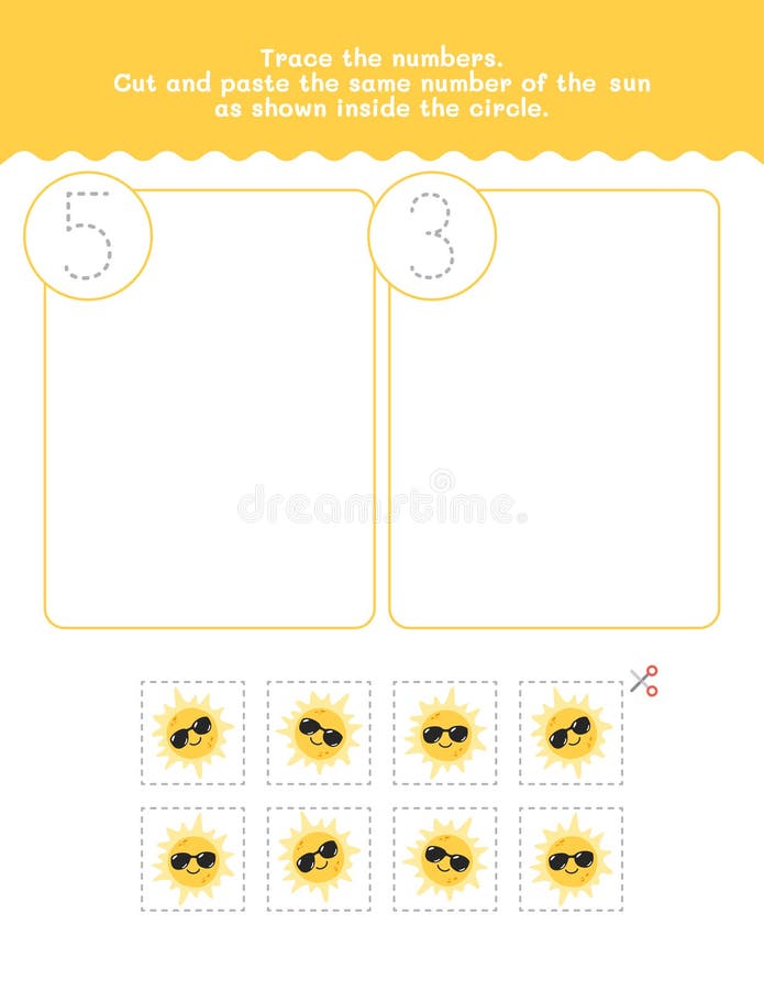 Five and Three Counting and Tracing Number Worksheet. Cut and Paste ...