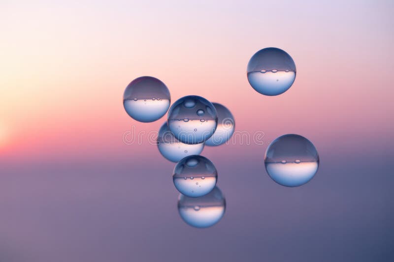 Translucent Bubbles Floating Soft Pink Purple Sunset Background Stock ...