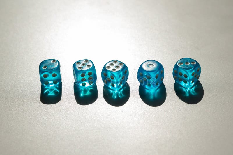 Five Transparent Blue Dice on a White Table. Stock Photo - Image of ...