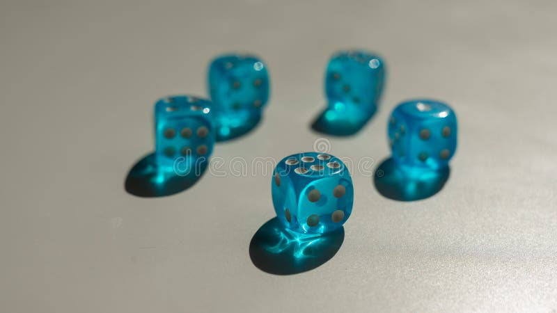 Five Transparent Blue Dice on a White Table. Stock Photo - Image of ...