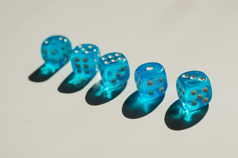 Five Transparent Blue Dice on a White Table. Stock Photo - Image of ...