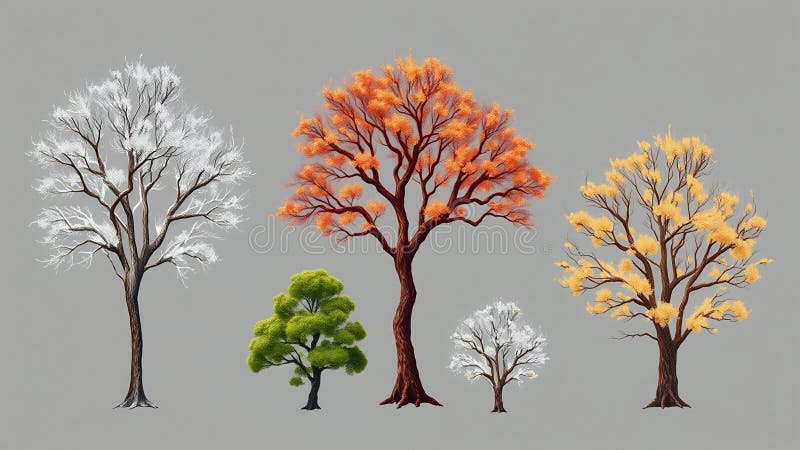 Five Trees in Different Seasons Showing the Cycle of Nature Stock ...