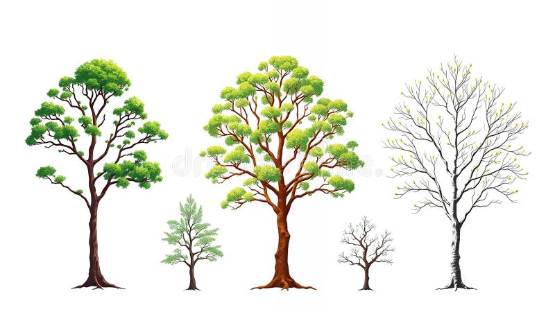 Five Trees in Different Stages of Growth from Bare Branches To Full ...