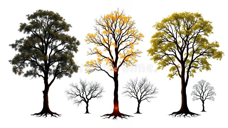 Five Trees in Different Stages of Growth and Foliage Set Against a ...