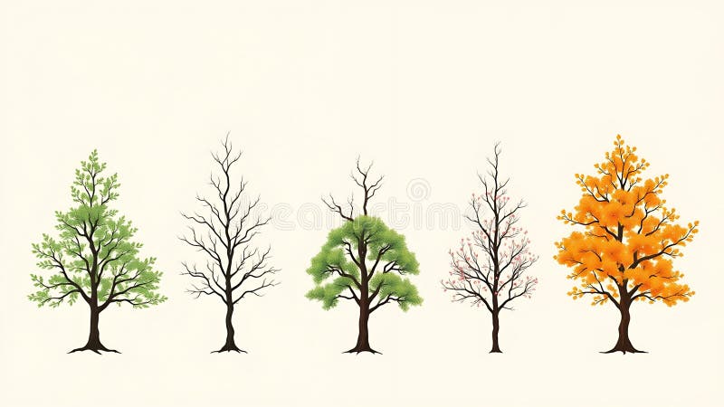 Five Trees in Various Stages of Growth and Color Stock Illustration ...