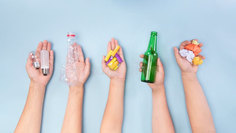 Five Types of Garbage in Human Hands - Sorting, Recycling Waste Concept ...