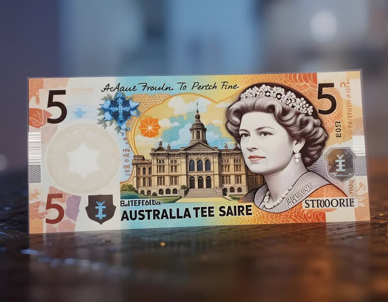 Five Unit Monetary Banknote Featuring a Portrait on Metallic Surface ...