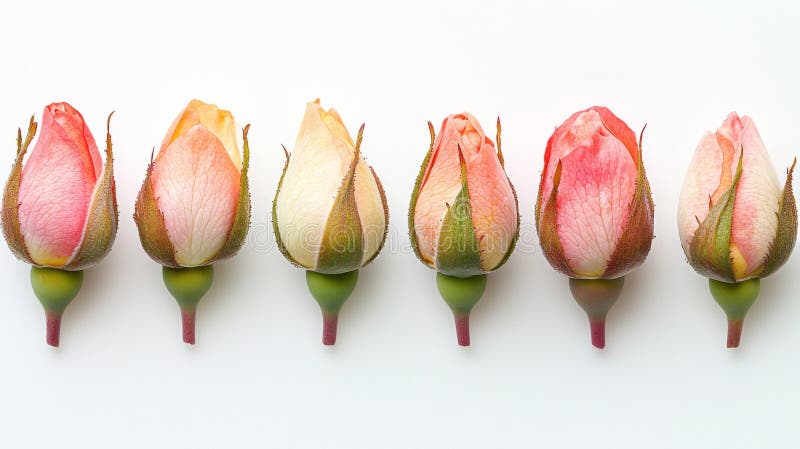 Five Unopened Rose Buds in a Row Stock Illustration - Illustration of ...