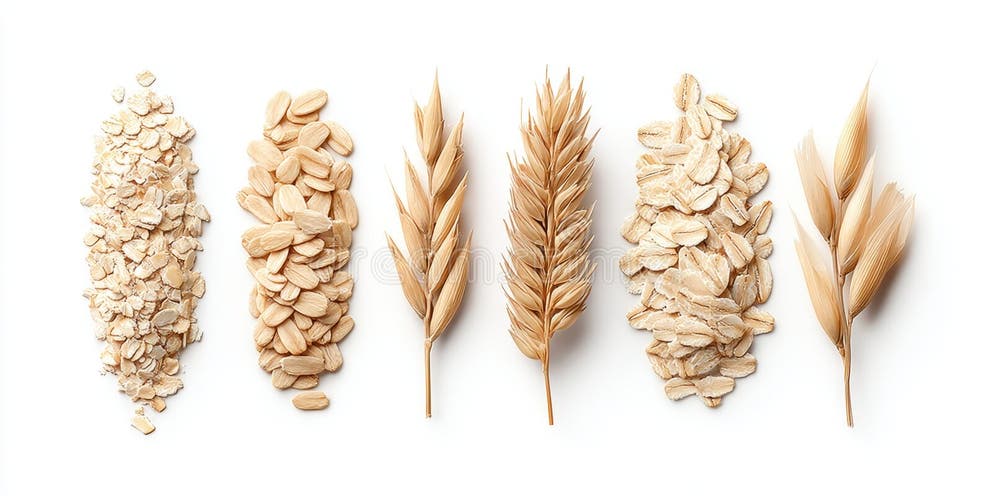 Five Varieties of Oats Displayed on a White Surface in Natural Light ...