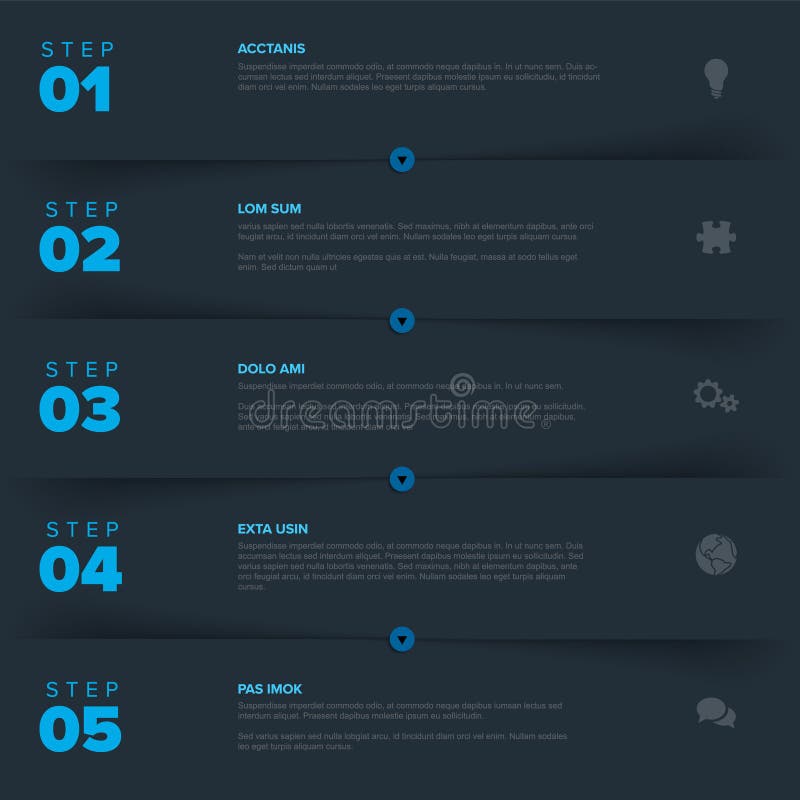 Five Vector Blue Progress Block Horizontal Steps Template Stock Vector ...