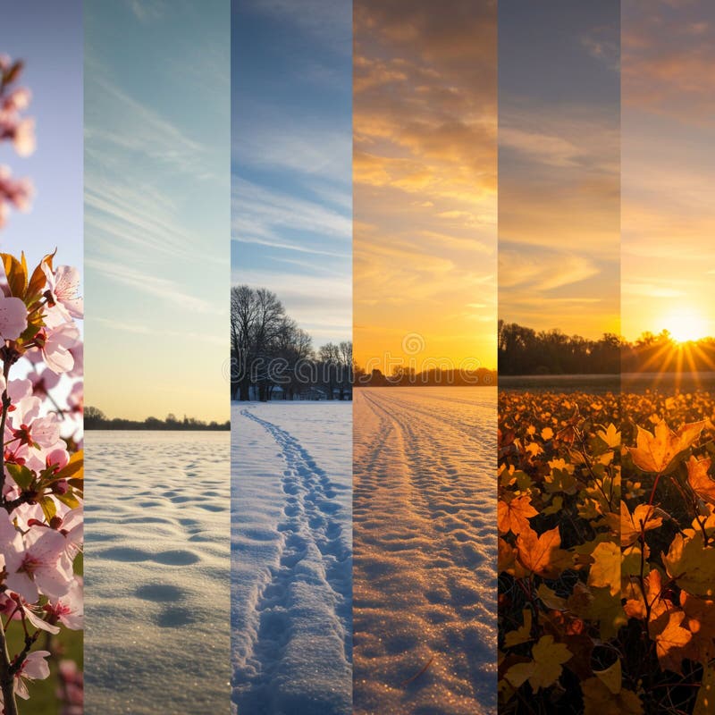 Five Vertical Panels Depict the Changing Seasons. from Left To Right ...