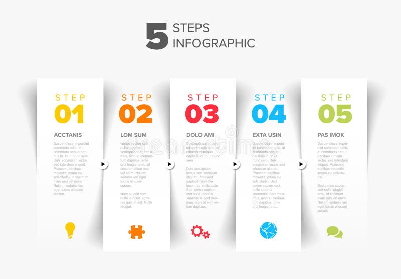 Five Vertical White Stripe Steps Progress Page Template Stock Vector ...