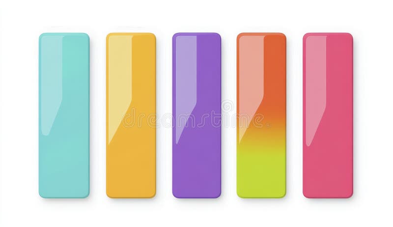 Five Glossy Pastel Rectangles Gradient Blocks on White Background Stock ...