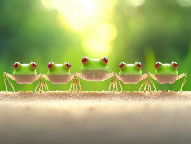 Five Vibrant Tree Frogs Display Remarkable Teamwork and Unity in Nature ...