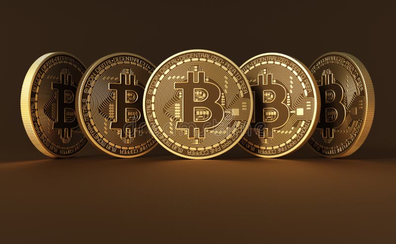 Five Virtual Coins Bitcoins on Brown Background Stock Illustration ...