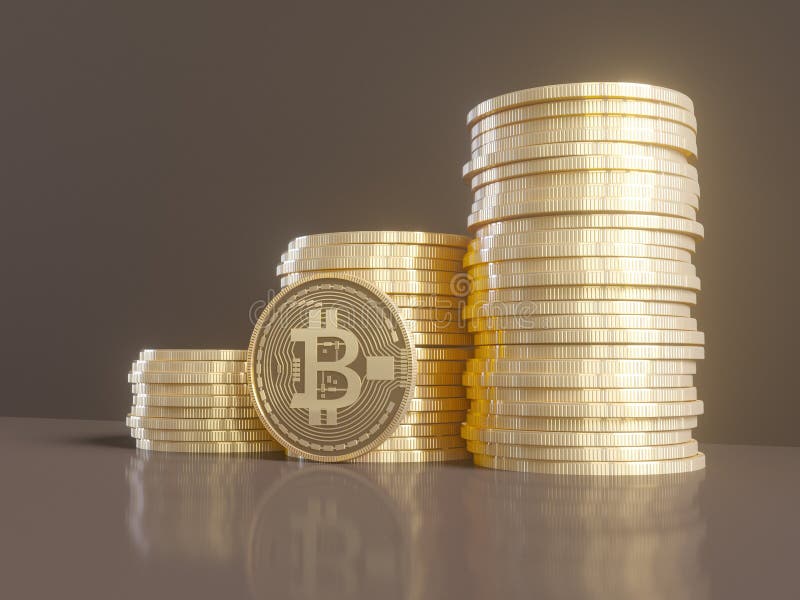 Five Virtual Coins Bitcoins on Printed Circuit Board. 3D Illustration ...