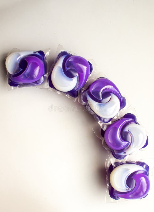 Washing Pods on White Background, Close Up, Abstract Color Background ...