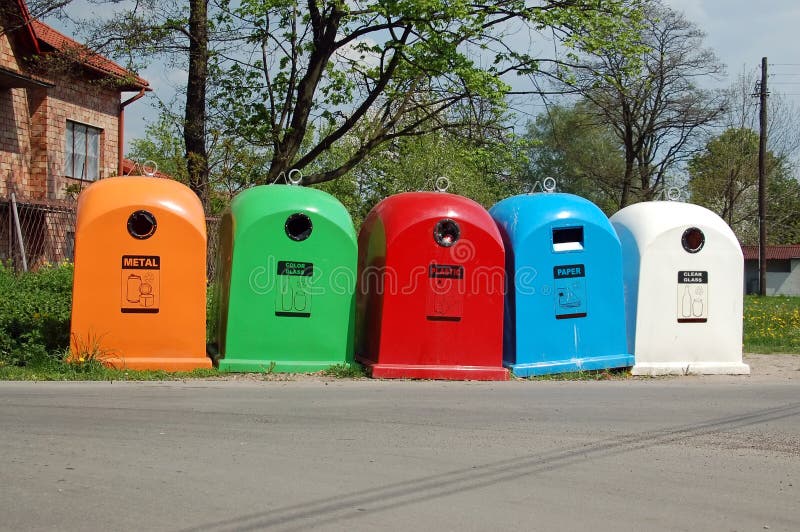 Five waste separation bins stock image. Image of paper - 769297