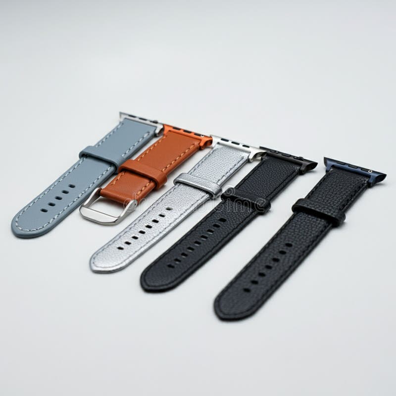 Five Watch Straps are Aligned Side by Side on a Flat Surface. they ...
