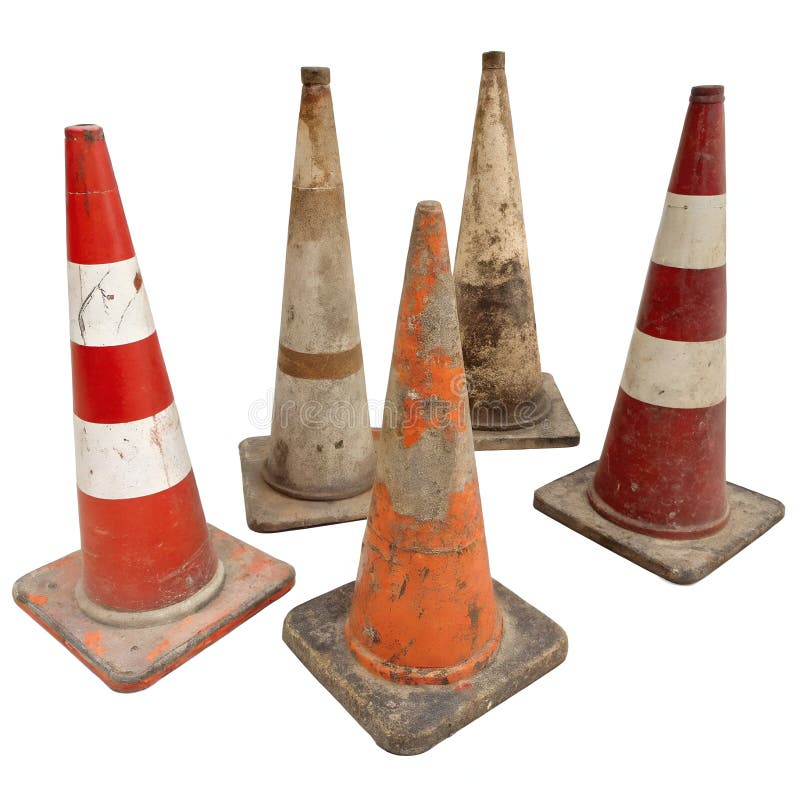 Five Weathered Traffic Cones Stock Illustration - Illustration of ...