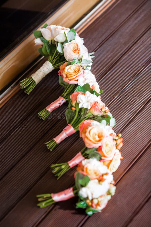 Five Wedding Bouquets of Roses Stock Photo - Image of celebration ...