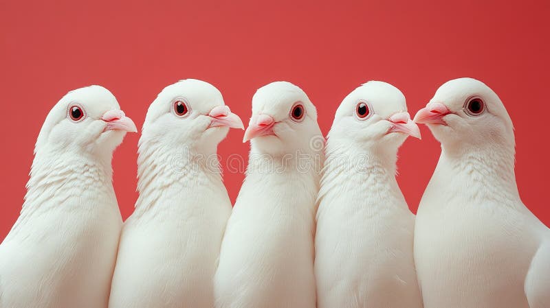 Five White Doves, Red Background, Peace Symbol, Studio Shot Stock ...