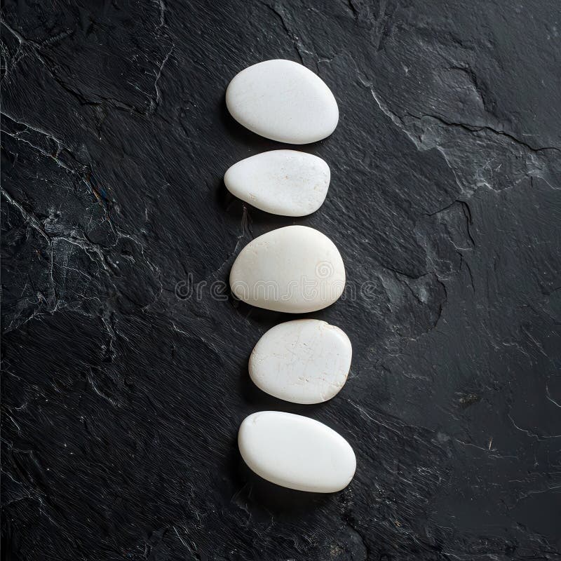 Five White Pebbles Arranged Neatly on a Dark Background Creating a Calm ...